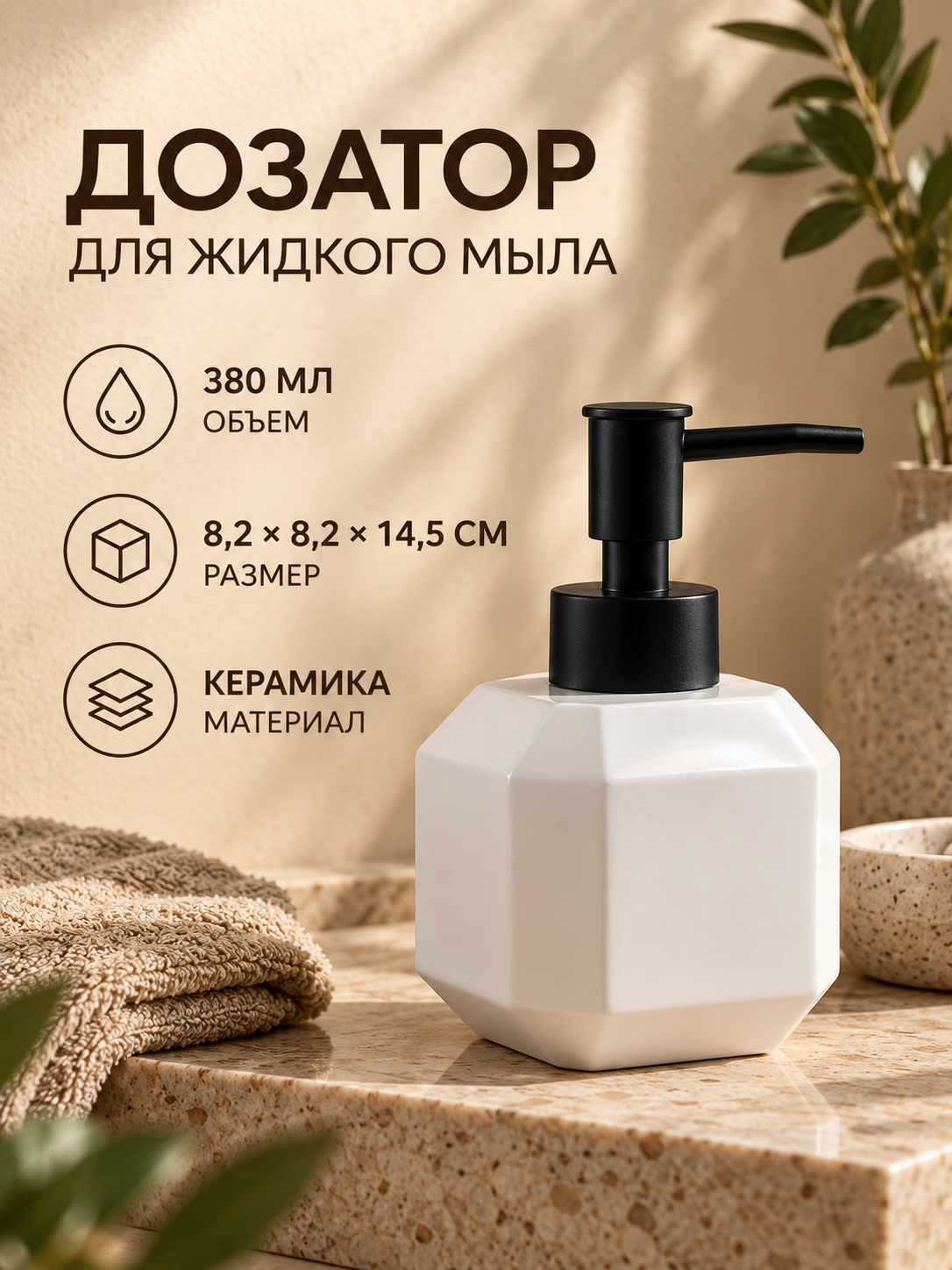 Дозатор для жидкого мыла SL Home «Артемида», 380 мл, цвет белый