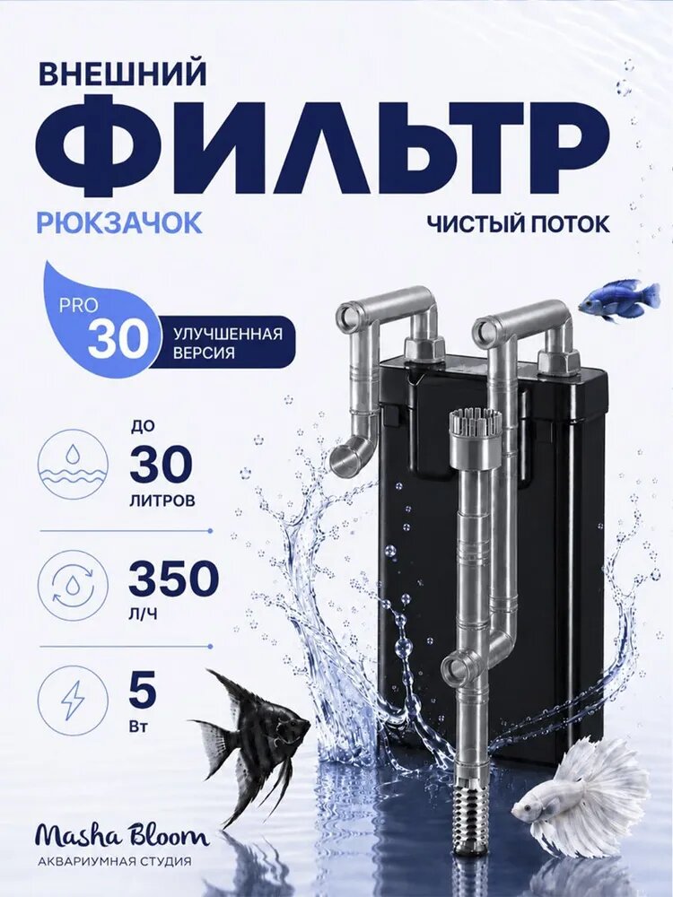 Фильтр рюкзачок для аквариума. MASHA BLOOM Чистый Поток 30 PRO. Фильтр рюкзак 5 Вт.