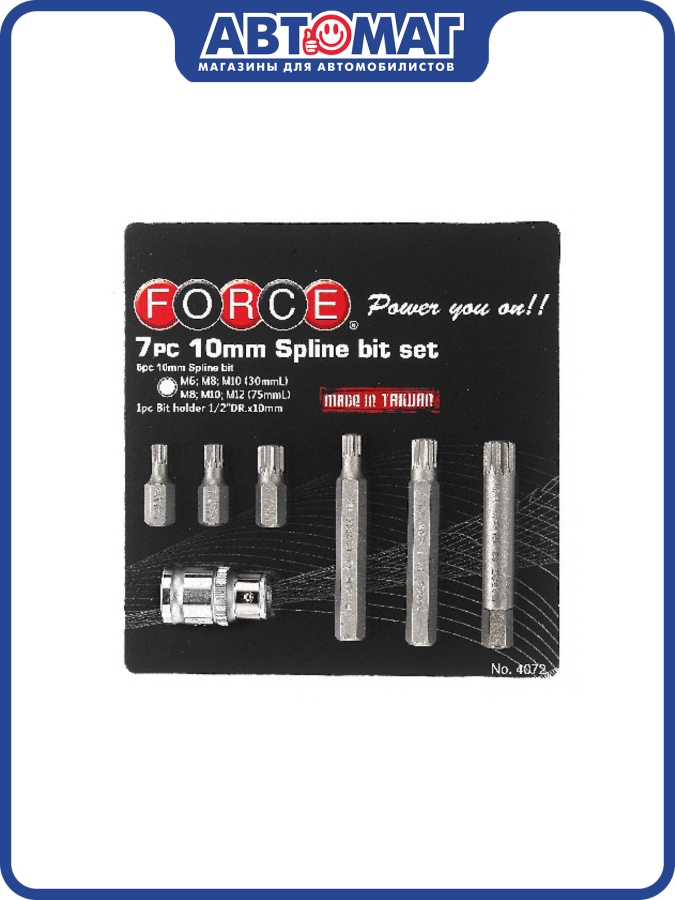 Набор бит Spline M6-M12 с держателем 1/2"х10мм, 9пр, F-4072