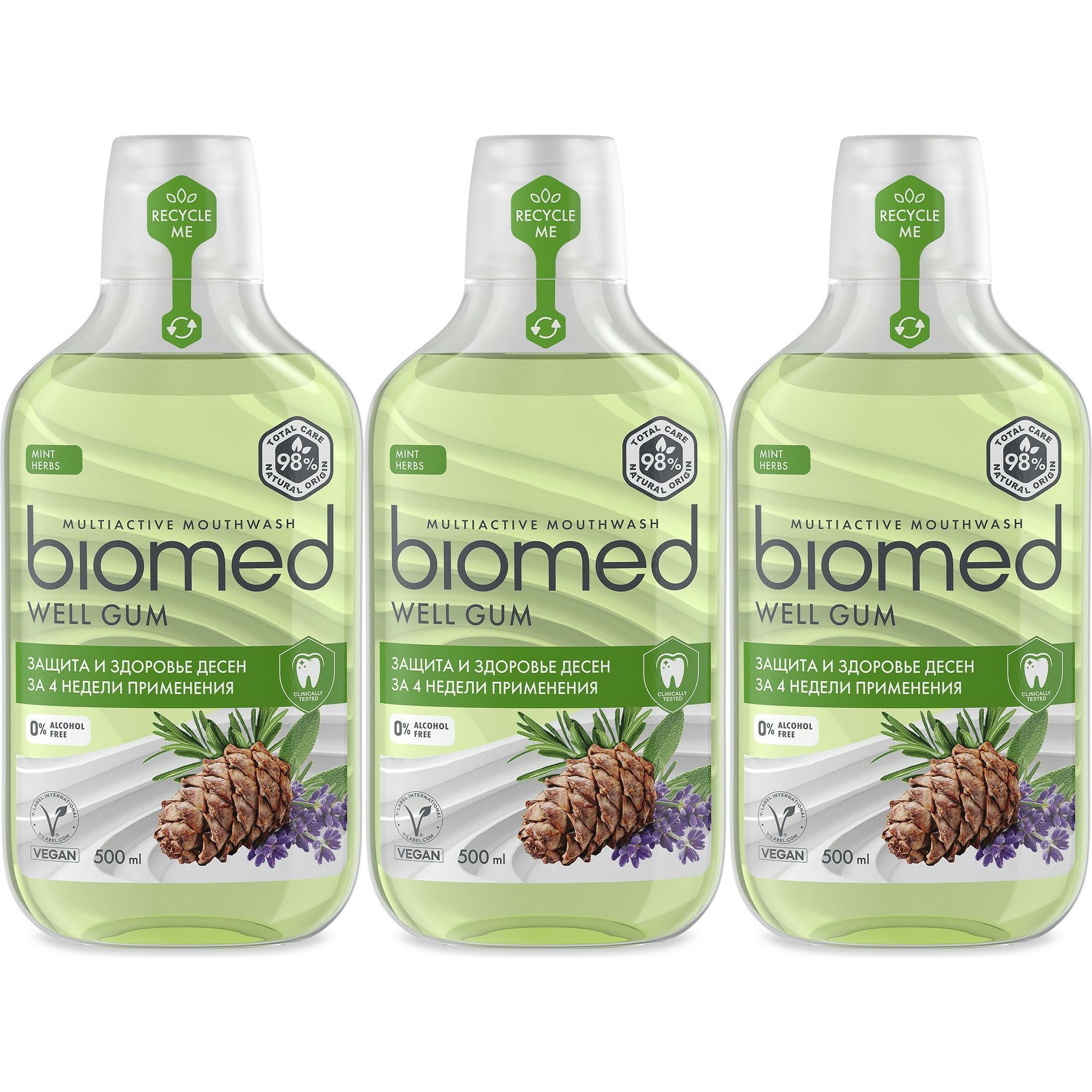 Ополаскиватель для полости рта BioMed Well Gum мята 500 мл, набор: 3 штуки