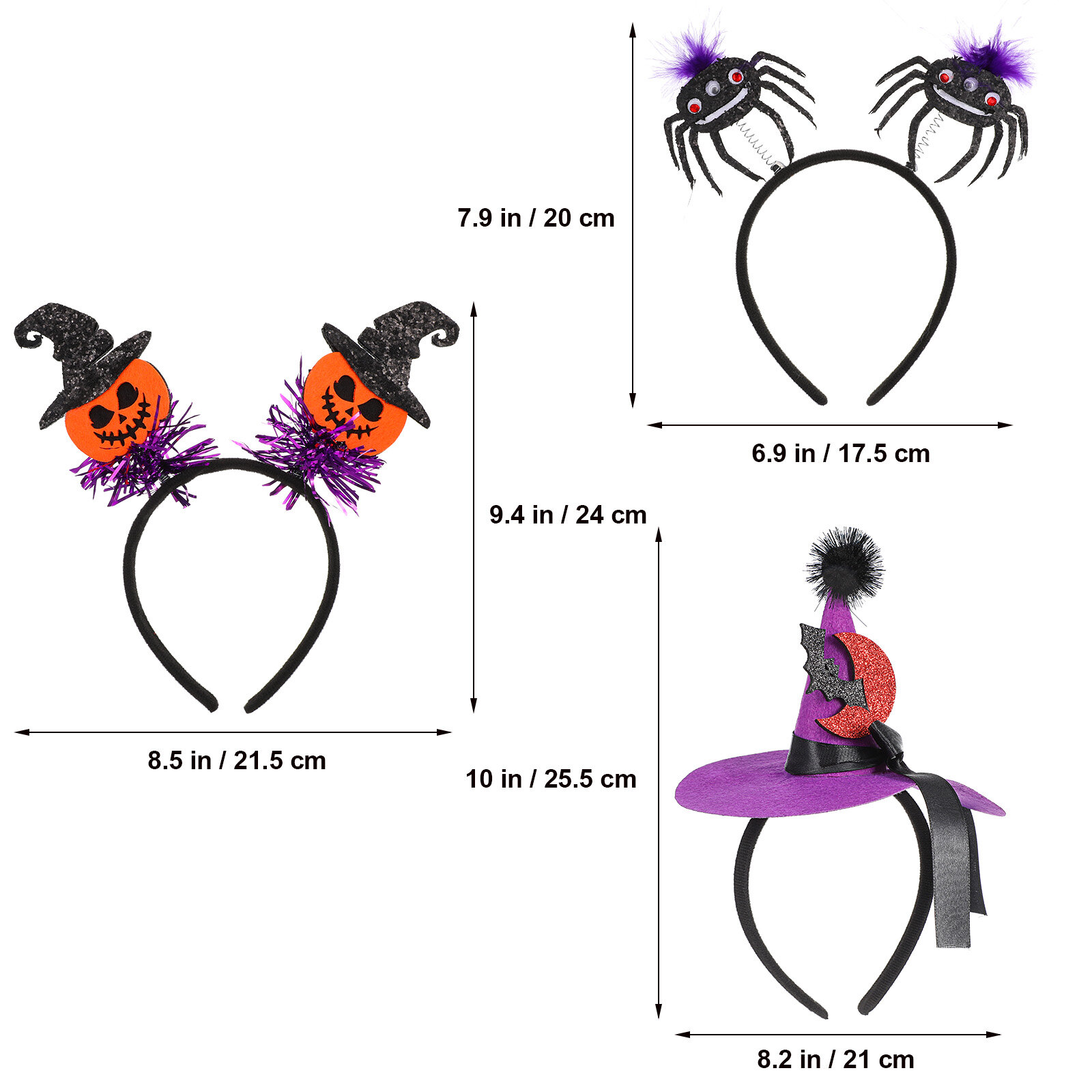 3 Пcs Halloween Headbands C Тыквами И Паучками Для Женщин И Девочек 25.00X11.50X1.30Cm