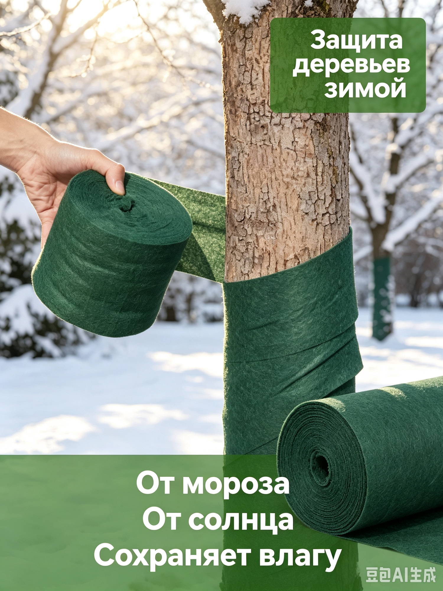 Укрывная ткань для обмотки деревьев 0,12×15 м, однослойная, защита от мороза и солнца, садоводство, ландшафт