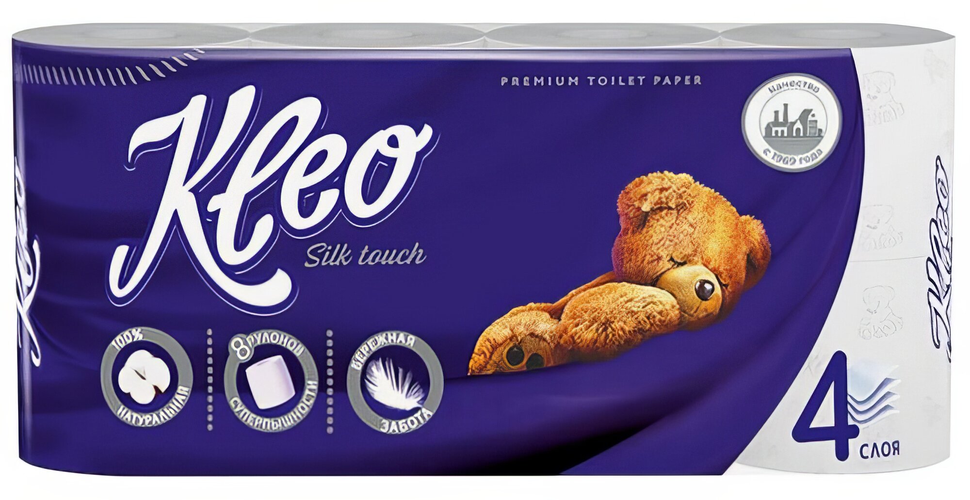 Бумага туалетная KLEO Silk Touch 8 шт/уп. 4-слойные 140 листов без аромата