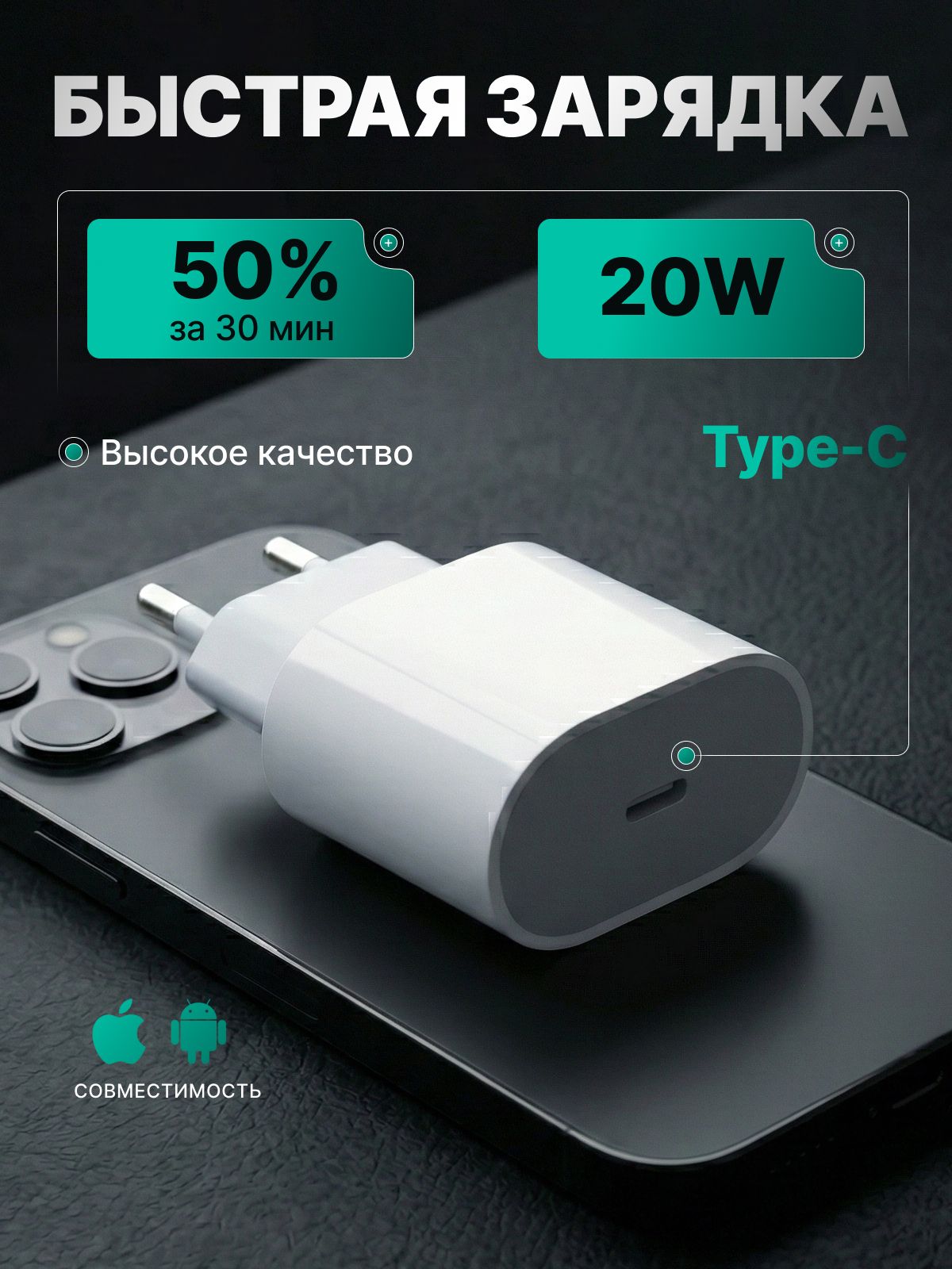 Зарядное устройство для iPhone и Android 20W блок питания с быстрой зарядкой сетевой адаптер