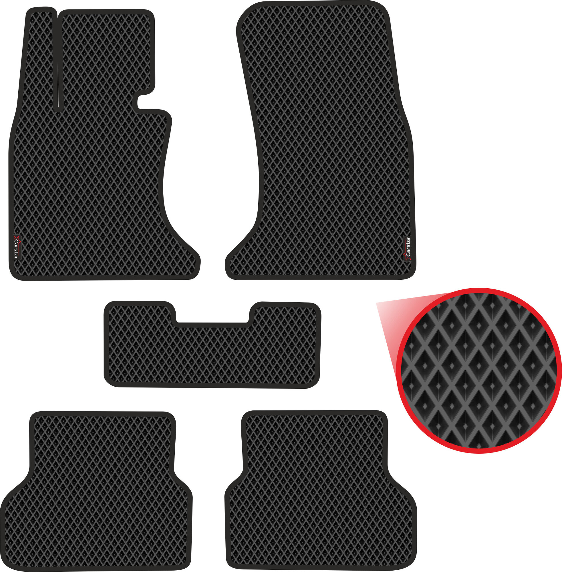 Автомобильные коврики EVA для BMW 5 V E60 (2002-2010), чёрные с чёрным кантом, ячейка - ромб