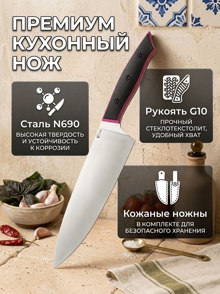 Кухонный нож Шеф N690 для мяса универсальный