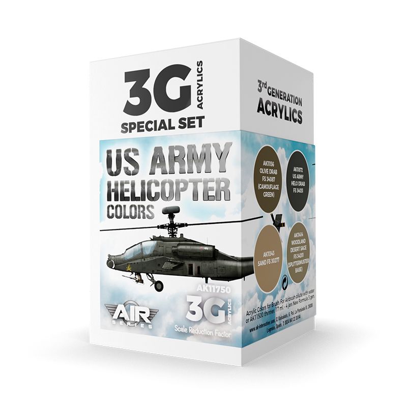 Набор красок AK Interactive - US Army Helicopter Colors Set 3G, 4 краски