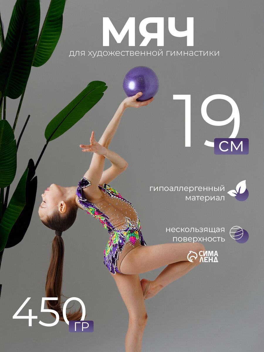 Мяч для художественной гимнастики Металлик, с глиттером, d19 см, фиолетовый