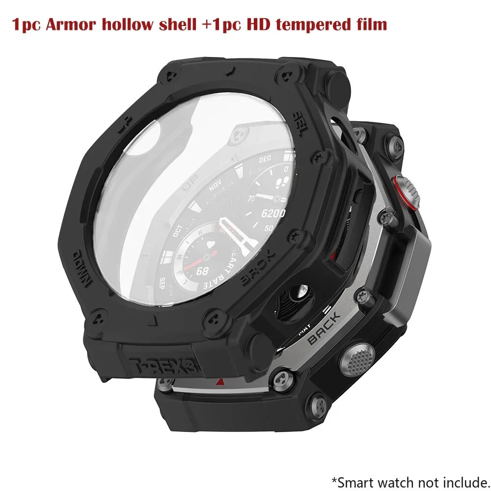 Стекло + чехол 2-в-1 для Amazfit T-Rex 3 Черный, 01-Black