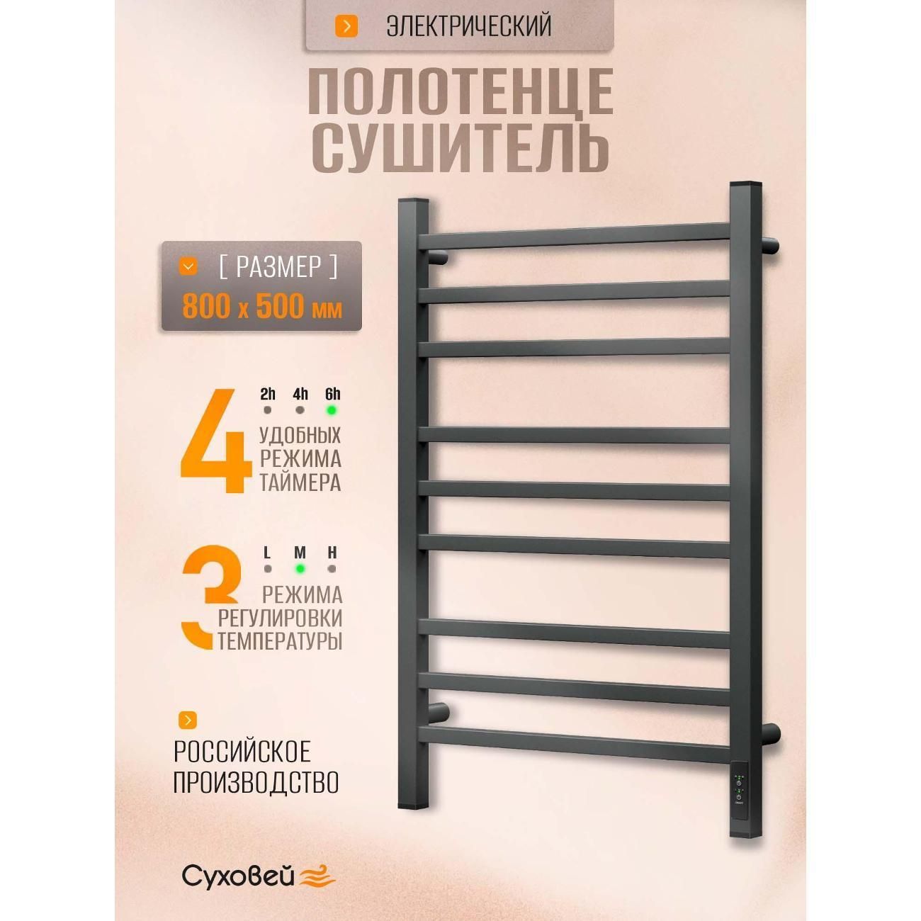 Полотенцесушитель Суховей Атлет AST85001GF 800x500, графит металлик