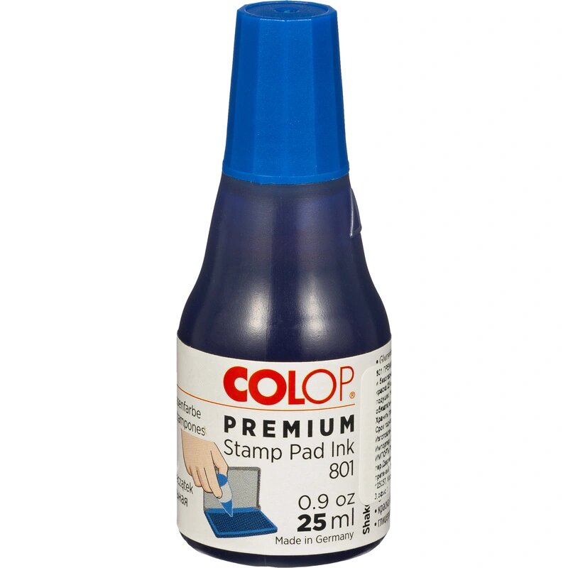 Краска штемпельная 801 Premium водно-глиц осн, син,25мл Colop пр-во Германия