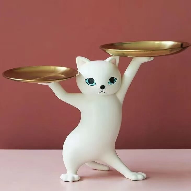 Конфетница "Веселый кот", универсальная, квадратная, белая, из смолы, 36*25*17см, 1шт