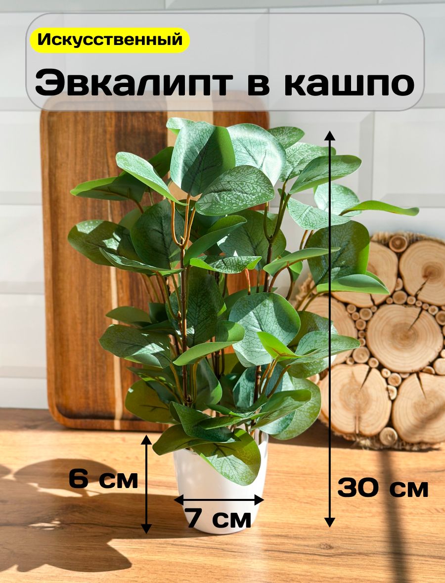 Искусственные цветы для декора, в горшке, в кашпо, Эвкалипт, GreenHol