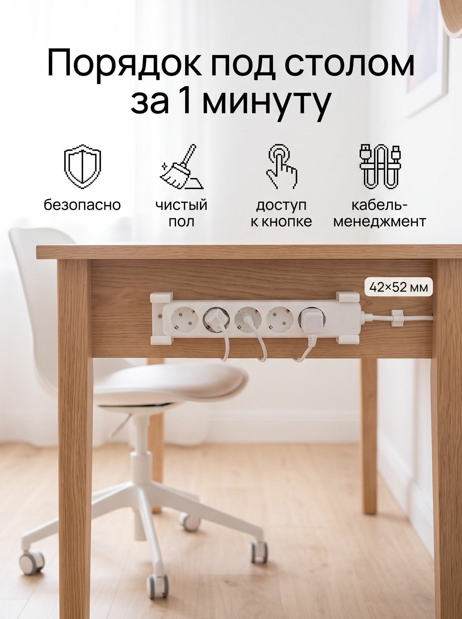 Держатель сетевого фильтра под стол, белый