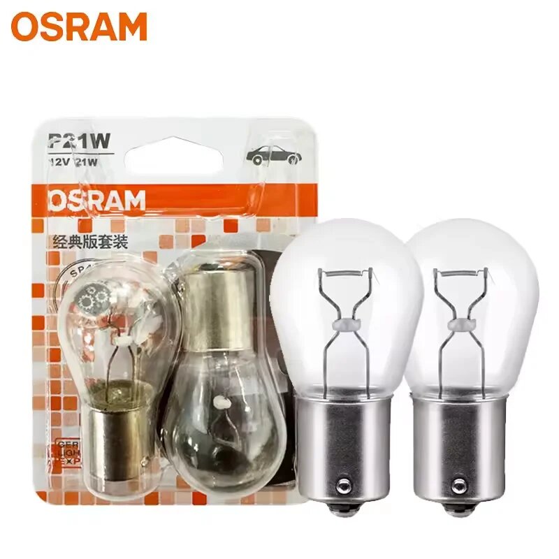 Оригинальные галогенные лампы OSRAM для автомобилей 7506 P21W S25 BA15s 12V21W, металлические лампы для стоп-сигналов и указа.