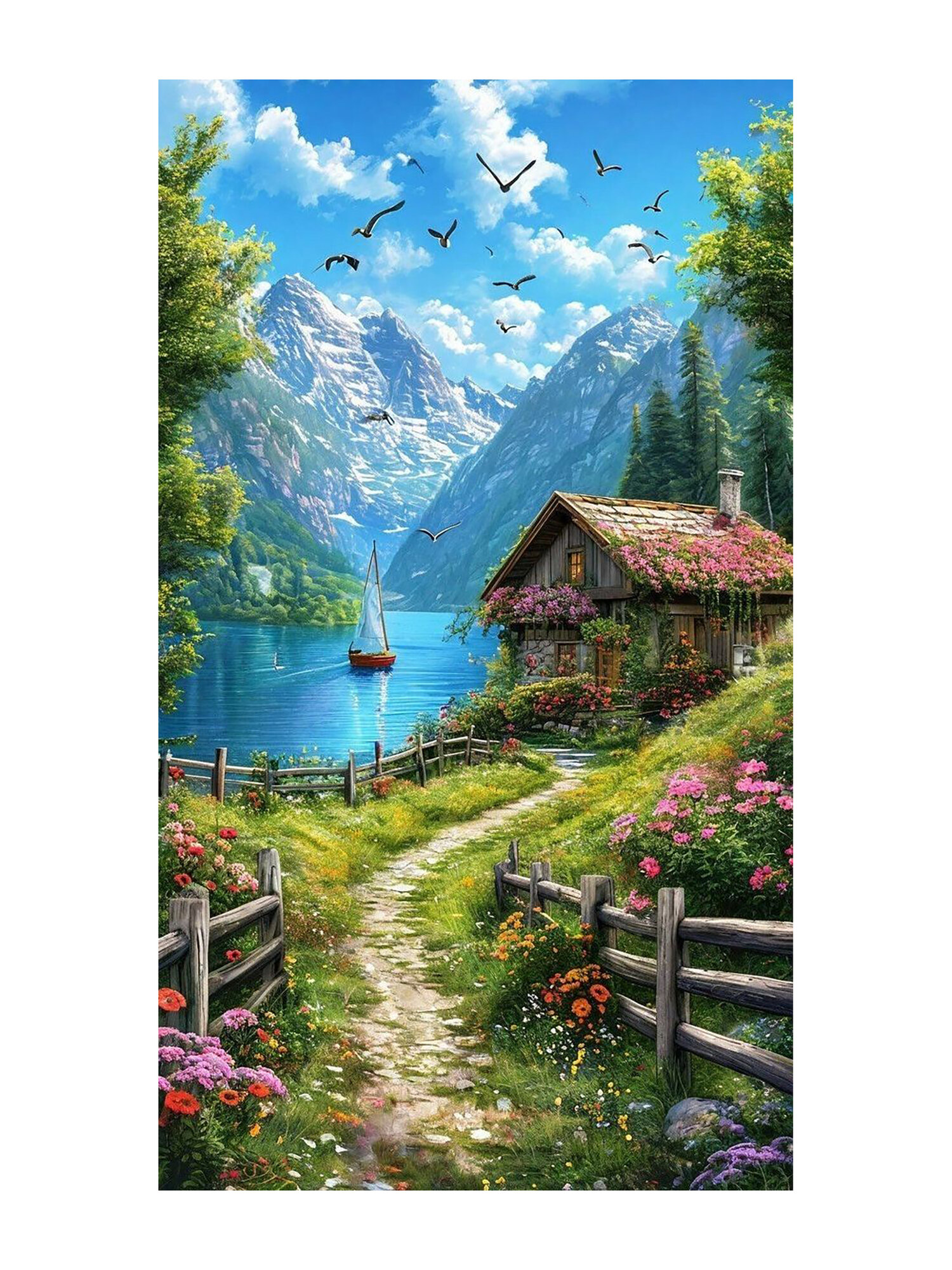 Картина на холсте - 40Х70 см Картина - природа, дом без подрамника