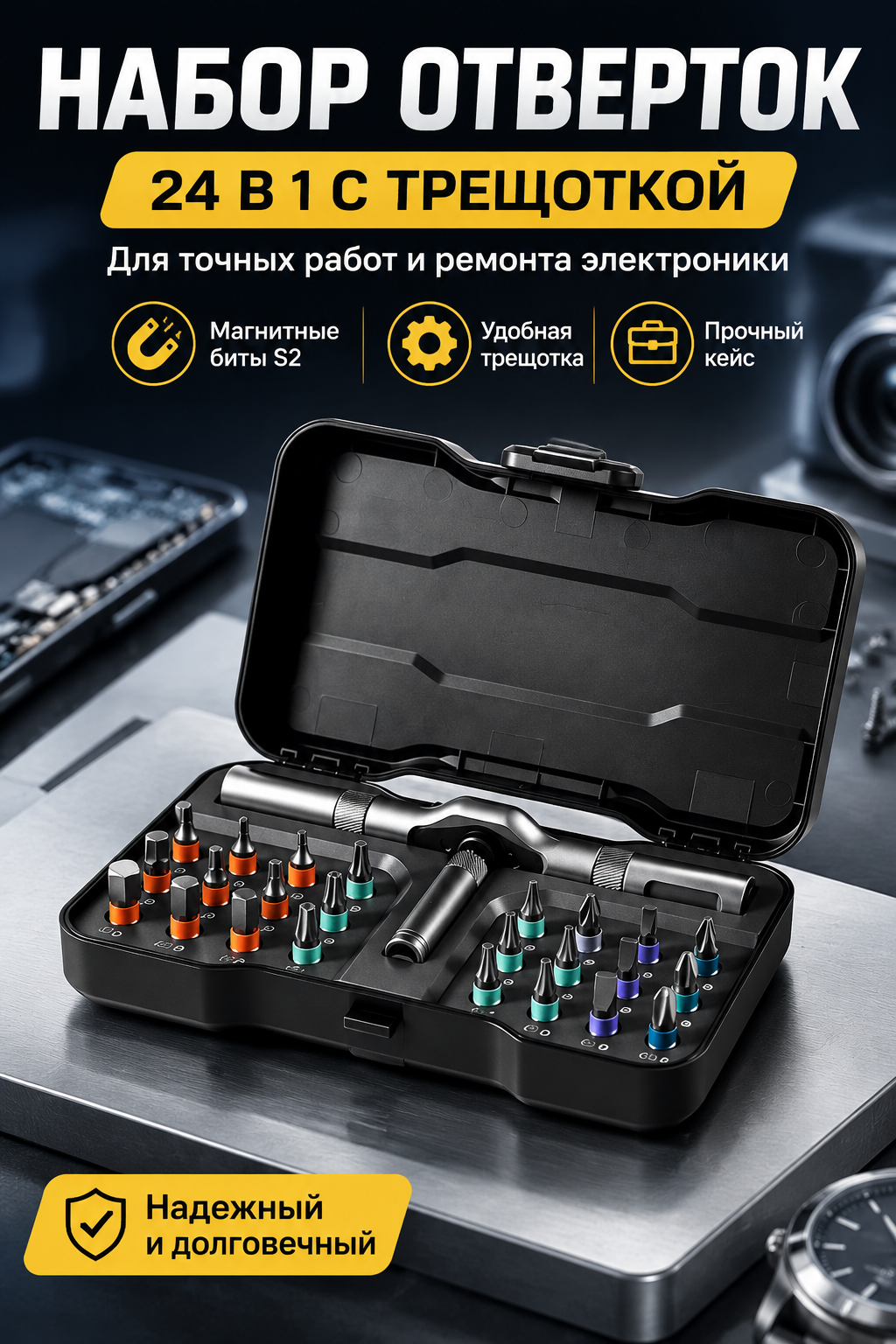 Набор отверток 24 в 1 с трещоткой AtuMan DUKA RS1, магнитные биты S2, кейс