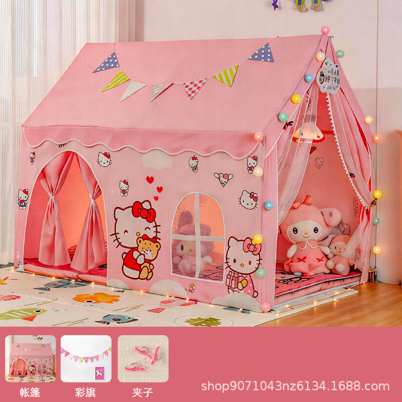Детская палатка Hello Kitty 1.6м, принцесса, для детей, внутриигровая, с гирляндой-флажками и зажимами