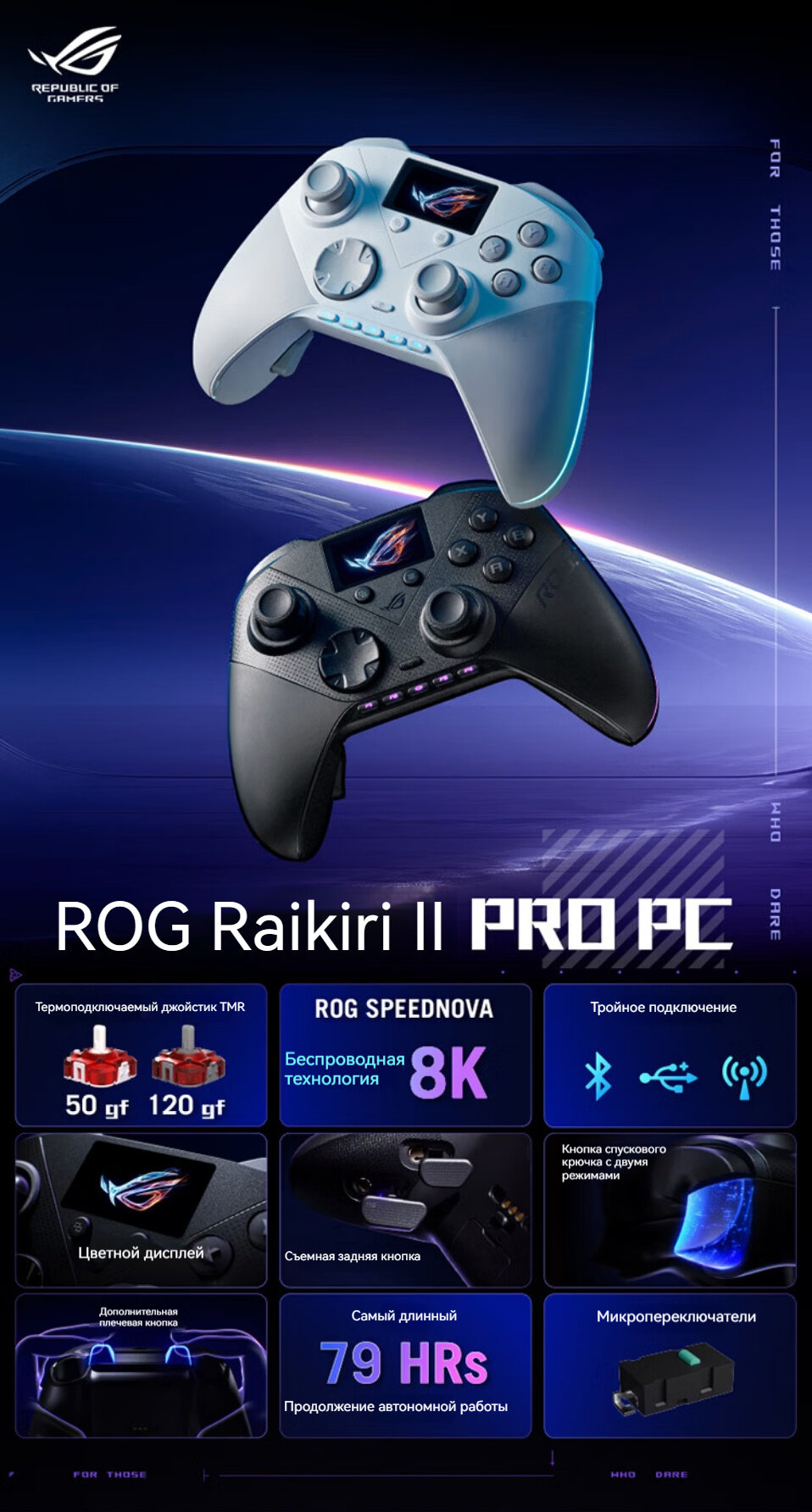 ROG Raikiri II Pro (с улучшенным экраном) — беспроводной Xbox-контроллер для ПК, телефона, Nintendo и Steam Deck.