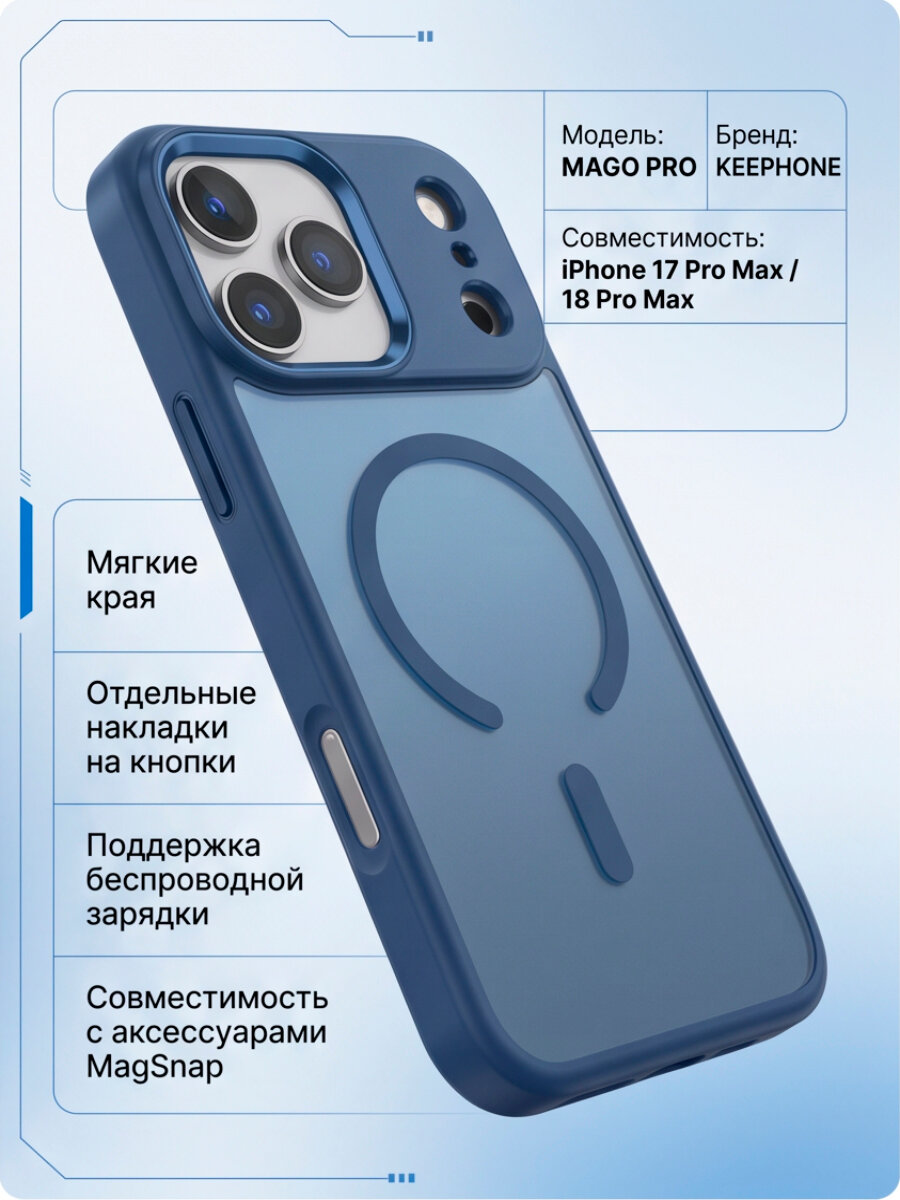 Чехол для iPhone 17 Pro Max/18 Pro Max KEEPHONE MAGO PRO темно-синий