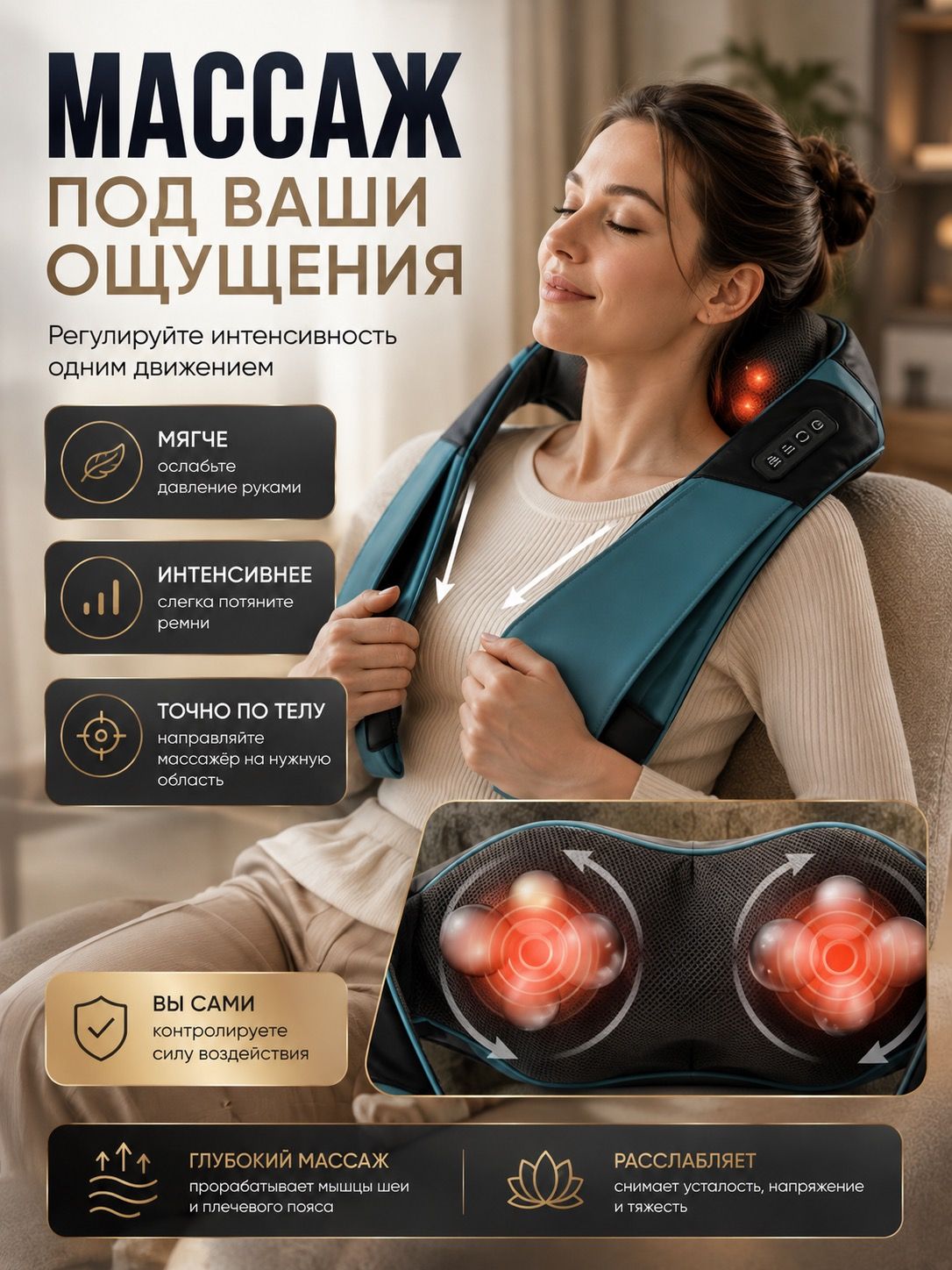 Массажер для шеи и плеч электрический с подогревом / Массажер для спины и шеи