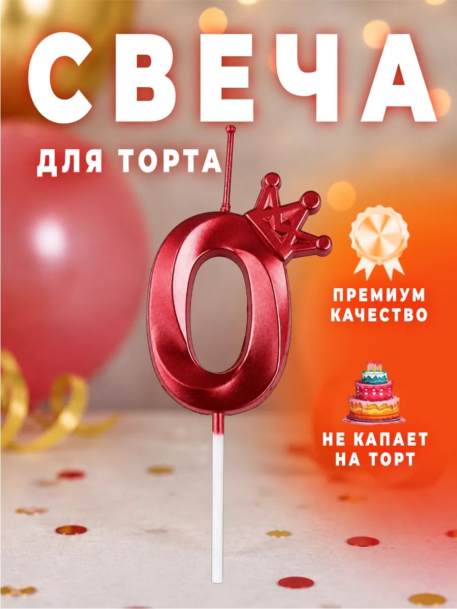 Свечи для торта с короной красный цифра 0