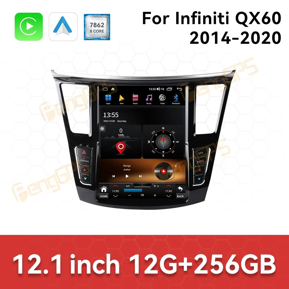 Автомобильный радиоприемник Android 14, 12,1 дюйма для Infiniti QX60 2014-2020, мультимедийный плеер Tesla Scree, GPS-навигация, Wi-Fi, 4G, автомобильные аксессуары