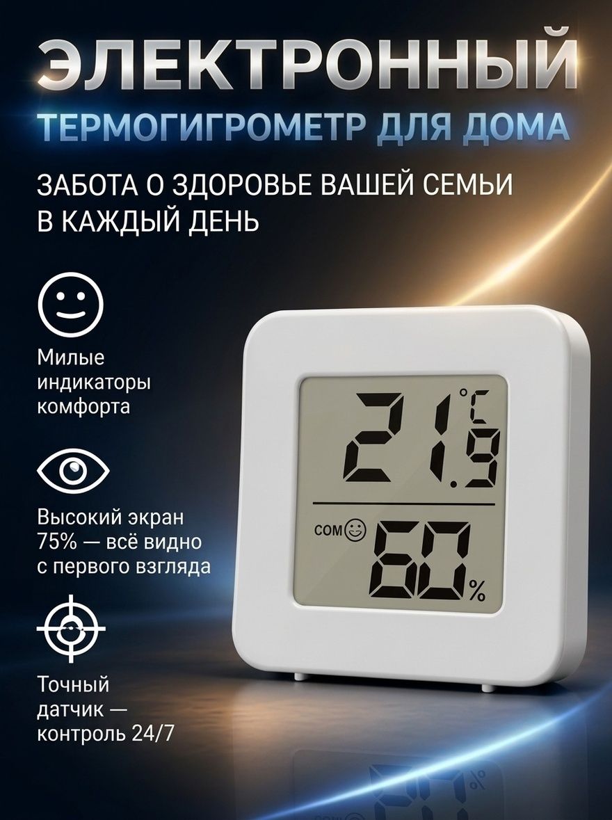 Бытовой термометр-гигрометр с электронным интеллектуальным цифровым дисплеем для использования в помещении