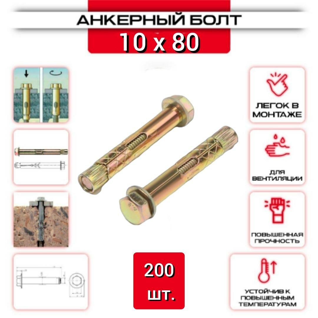 Анкерный болт с шестигранной головкой HBM 10*80-200 шт.