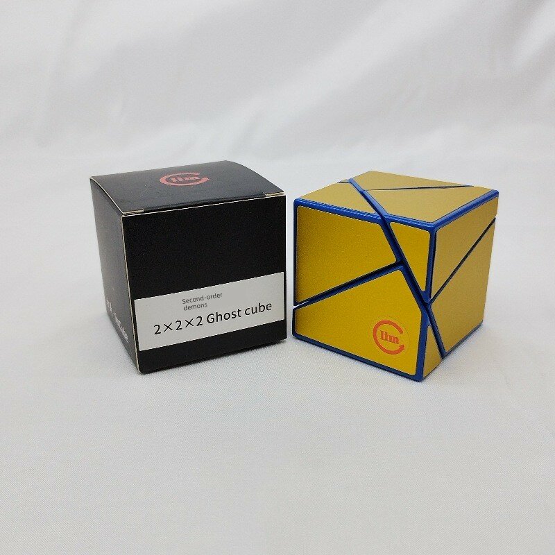 Головоломка 2x2 Ghost Cube с голубым основанием и золотым акцентом, обучающая игрушка для снятия стресса