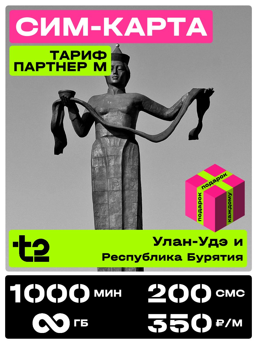 Сим карта t2, тариф Партнер М, 350 руб./мес. Республика Бурятия