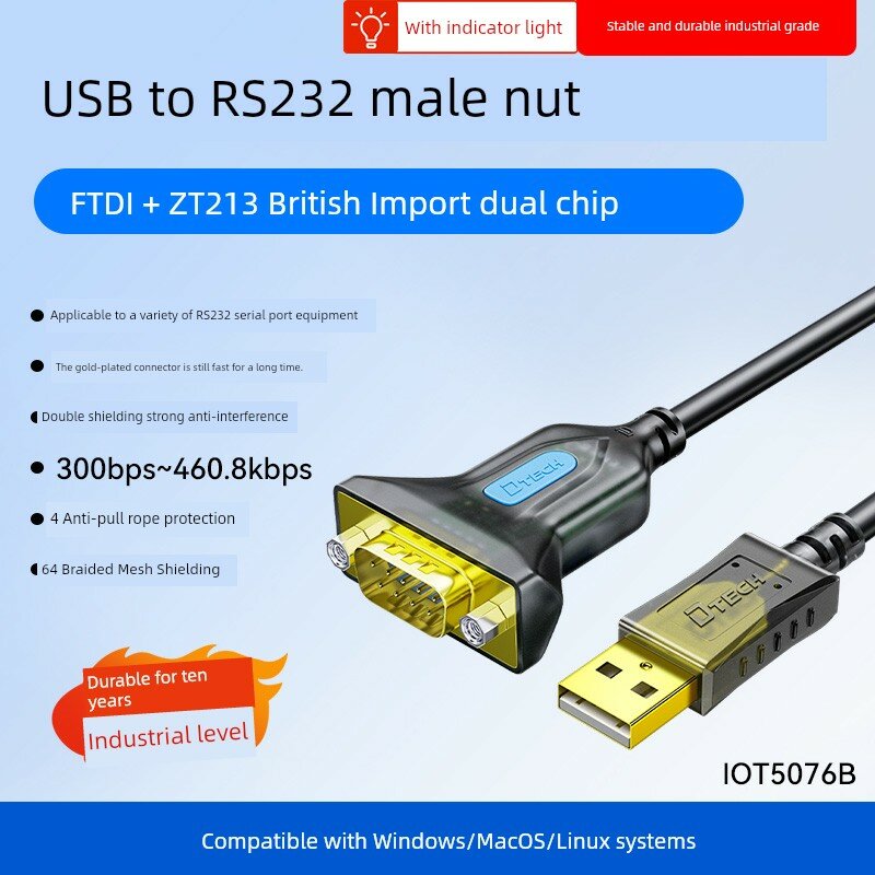 0,5 м кабель USB к RS232 с мужским винтовым разъемом, чип FTDI, двойная экранировка, промышленный класс