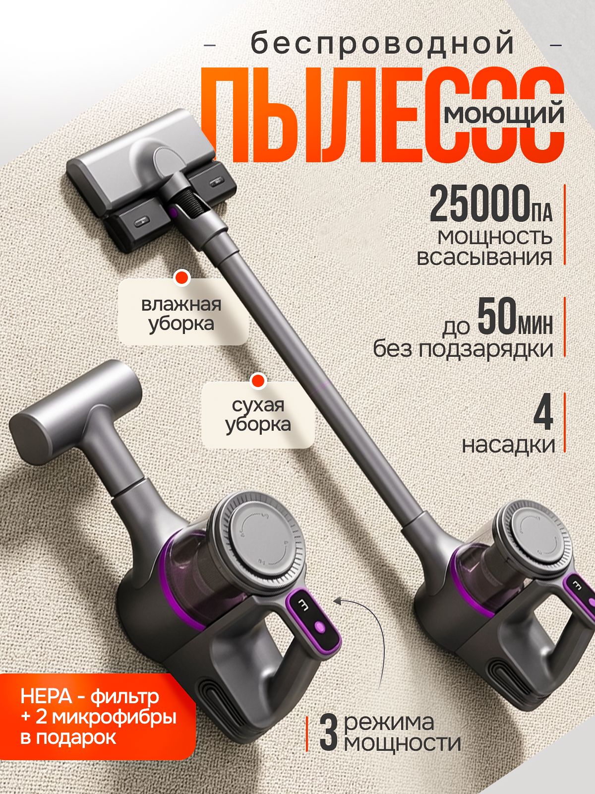 Пылесос вертикальный беспроводной моющий