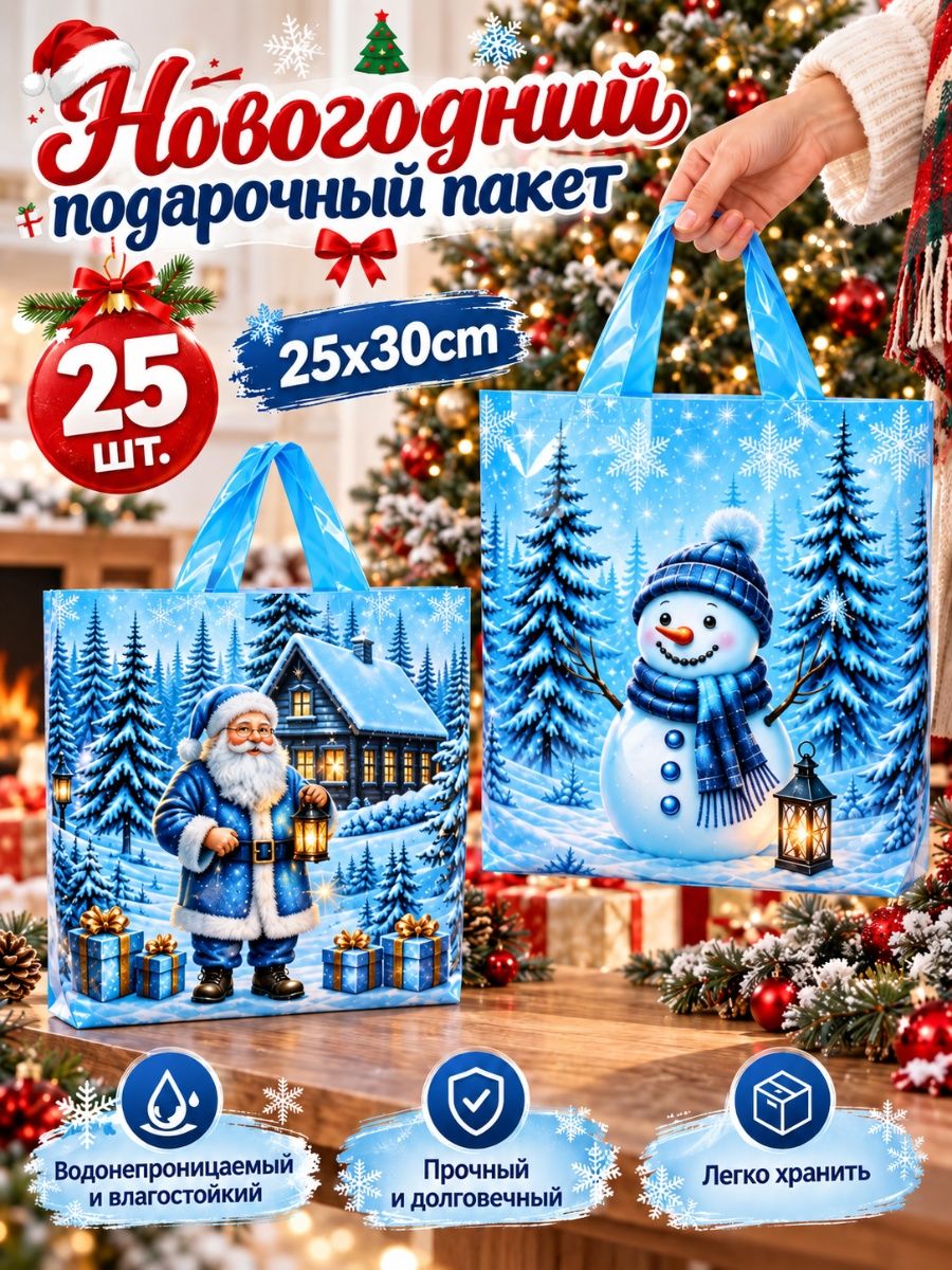 Пакет подарочный горизонтальный 30х25 см 25 шт