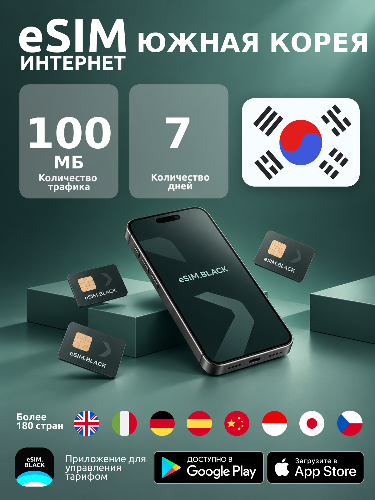 Южная Корея/7 дней/100 МБ - eSIM для мобильного интернета ( iPhone | Android ).