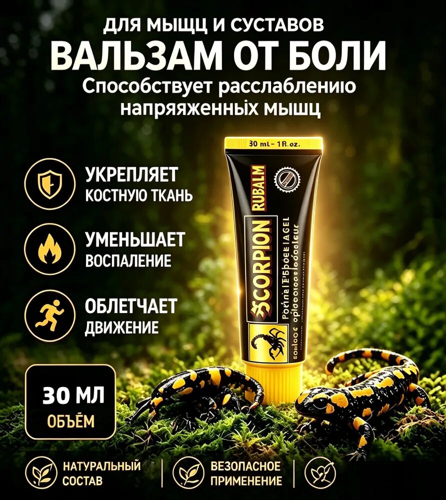 Scorpion Rubalm гель 30 мл, согревающий крем для суставов и мышц, обезболивающее средство от дискомфорта