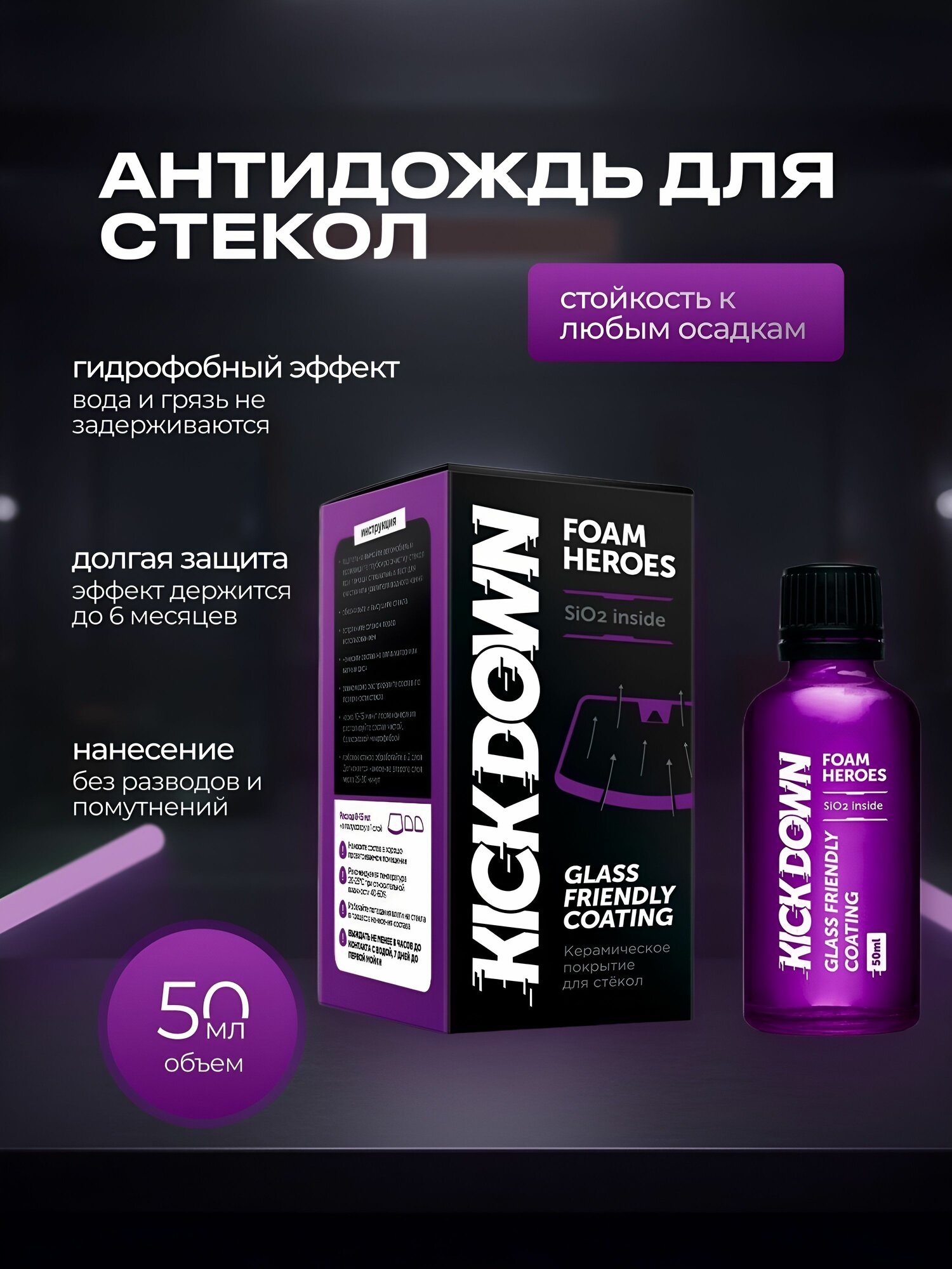 Foam Heroes Kickdown, гидрофобное защитное покрытие для стекол