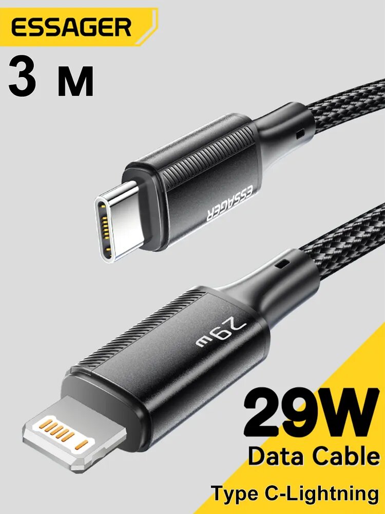 Essager Кабель для мобильных устройств USB Type-C/Apple Lightning, 3 м, черный