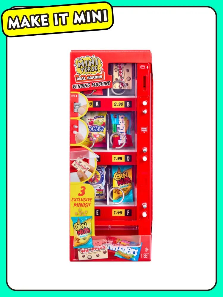 Игровой набор Mini Verse Real Brands, красный мини‑торговый автомат, с эксклюзивными мини‑товарами