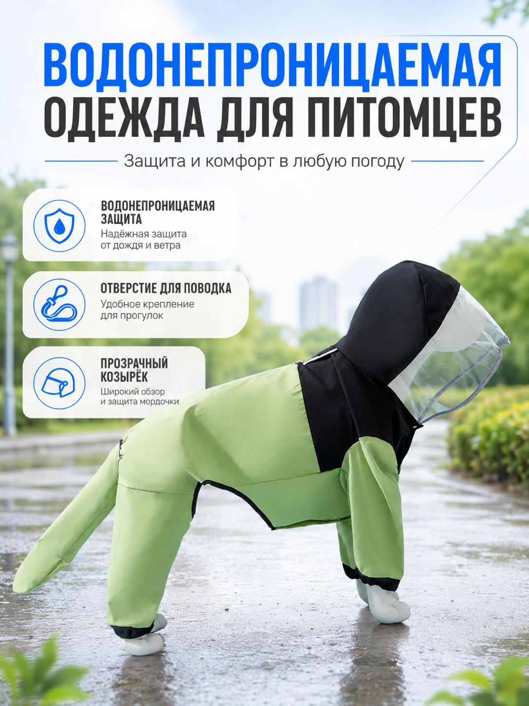 Одежда для питомцев водонепроницаемая с капюшоном, комбинезон для прогулок под дождём, надёжная защита от влаги и плохой погоды на улице