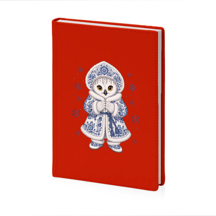 Ежедневник «Снежная сова в кокошнике, гжель Новый год» (красный)