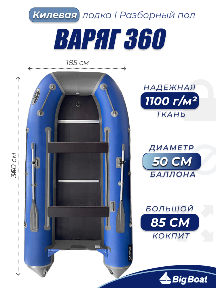 Надувная, под мотор, килевая лодка из ПВХ для рыбалки Varyag (Варяг) 360