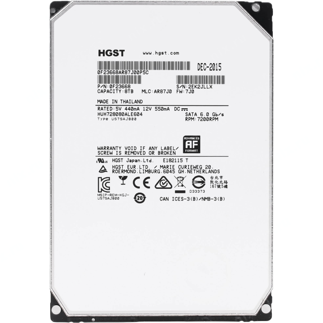 WD HUH728080ALE604 Жесткий диск/ RECERTIFIED HDD HGST SATA Server 8Tb Ultrastar 7200 6Gb/s 128MB 0F23668