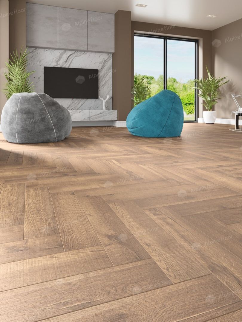 Ламинат SPC ёлочка Alpine Floor Parquet Light ЕСО 13-2 Дуб Royal, толщина 4мм, площадь 1,95м. кв, планка 600х125х4