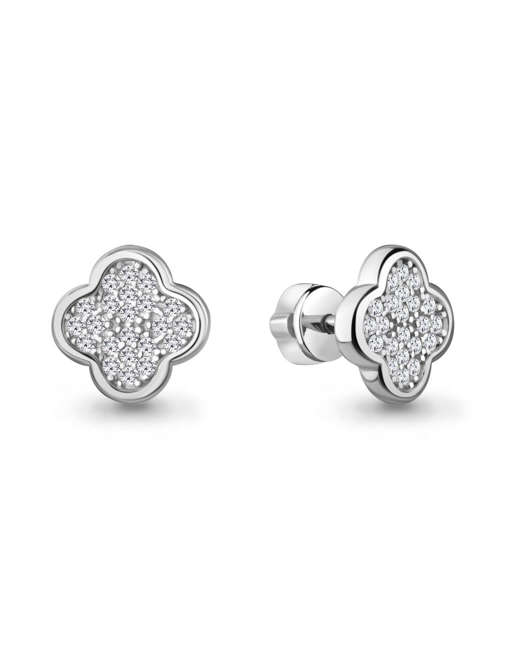 Серьги пусеты серебро, 925 проба, родирование, фианит