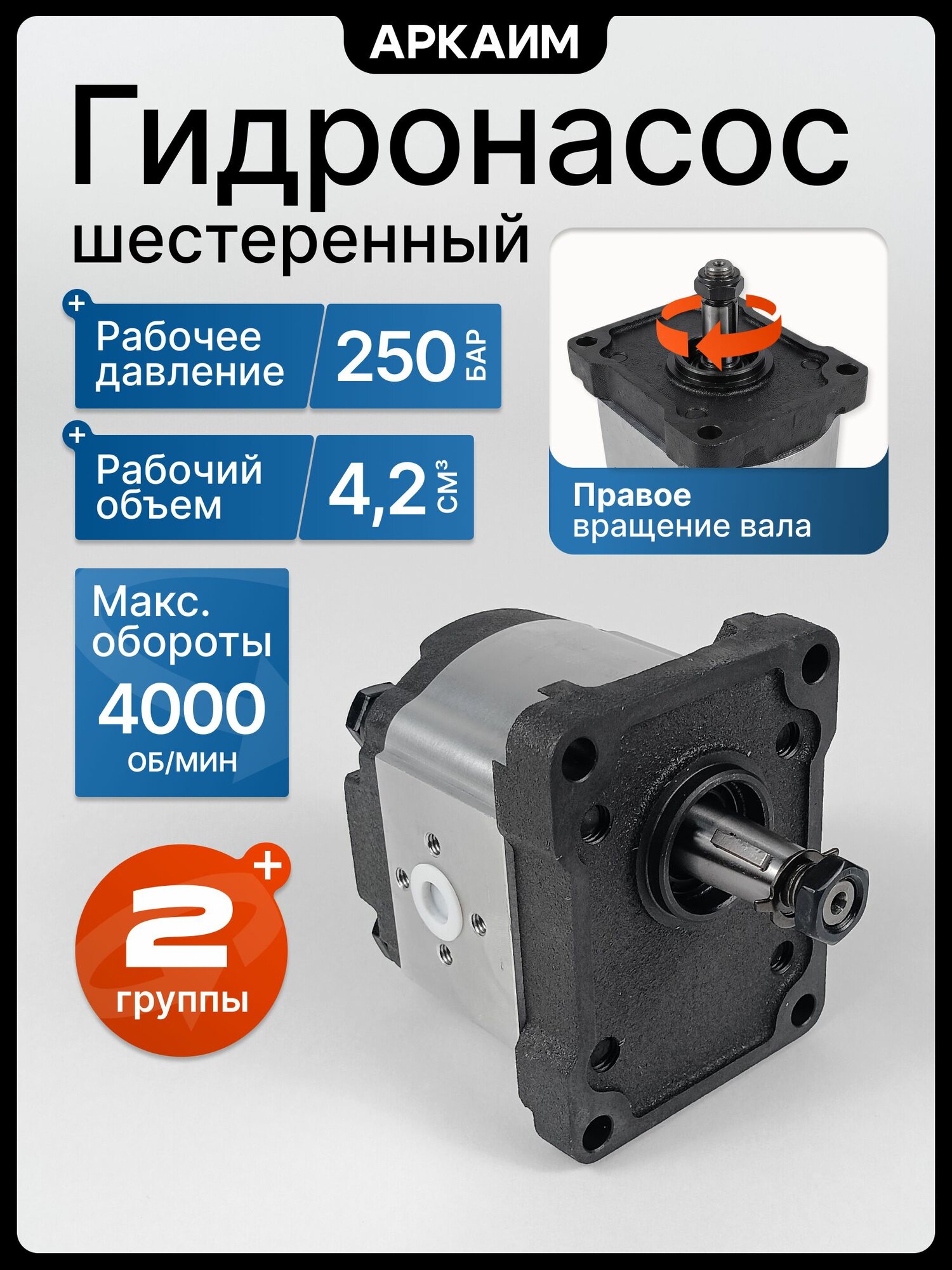 Насос шестеренный 2 гр. EG2-G-04-STO-T80-ЕЕ4-D-0-0, 4.2см3, вал 16.6 мм 1:8