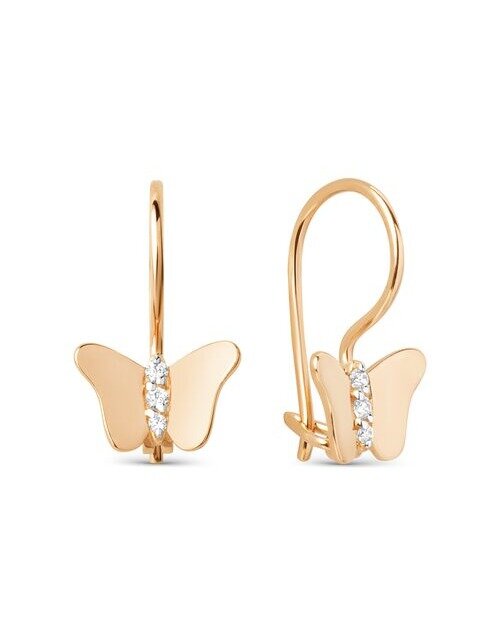Серьги красное золото, 585 проба, фианит