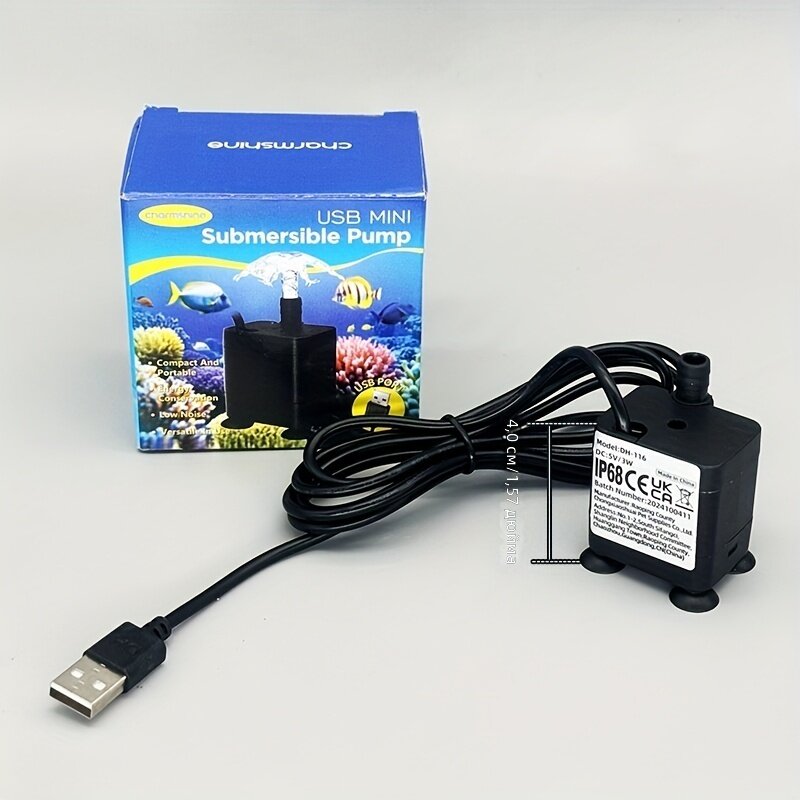 Погружной водяной насос миниатюрный и тихий с USB-подключением для аквариумов, прудов, садов, фонтанов и гидропоники