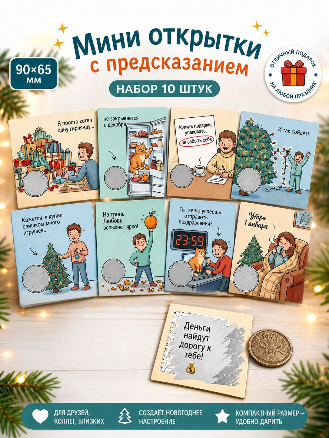 Предсказания новогодние набор мини открыток.