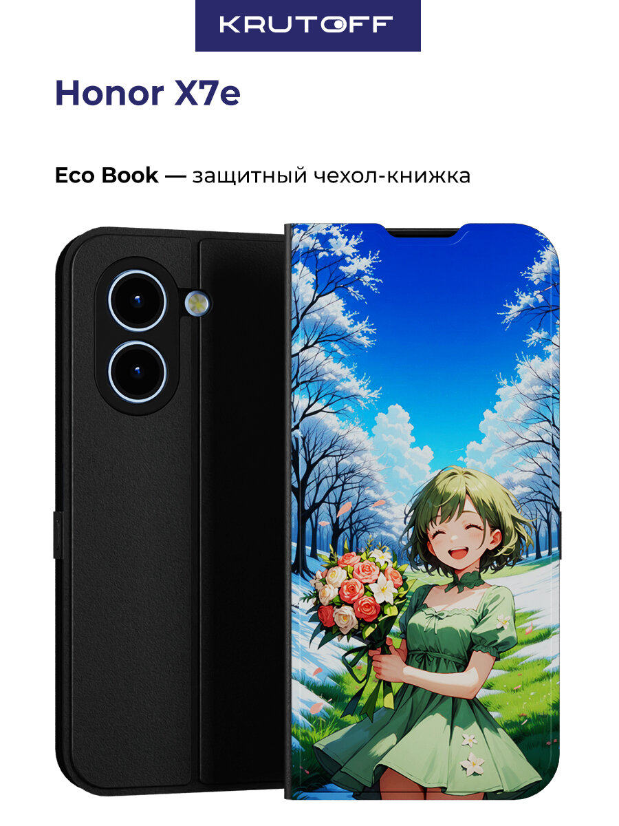 Чехол-книжка Krutoff Eco Book для Honor X7e Аниме весна (черный)
